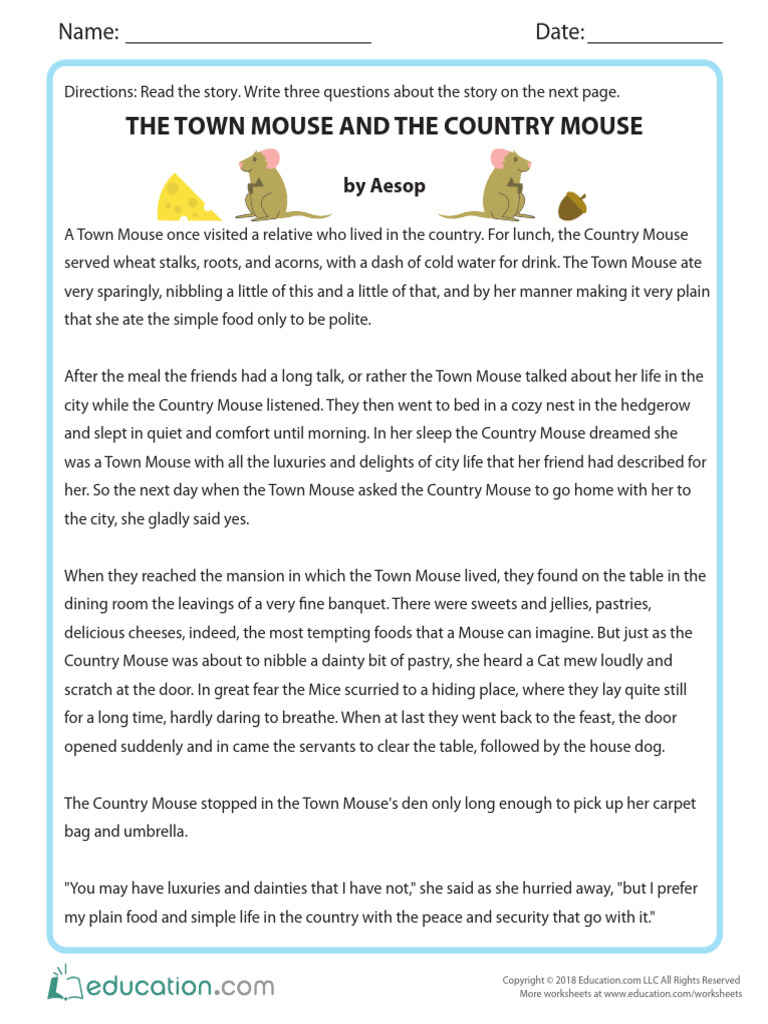 The Town Mouse and The Country Mouse | PDF | Mouse