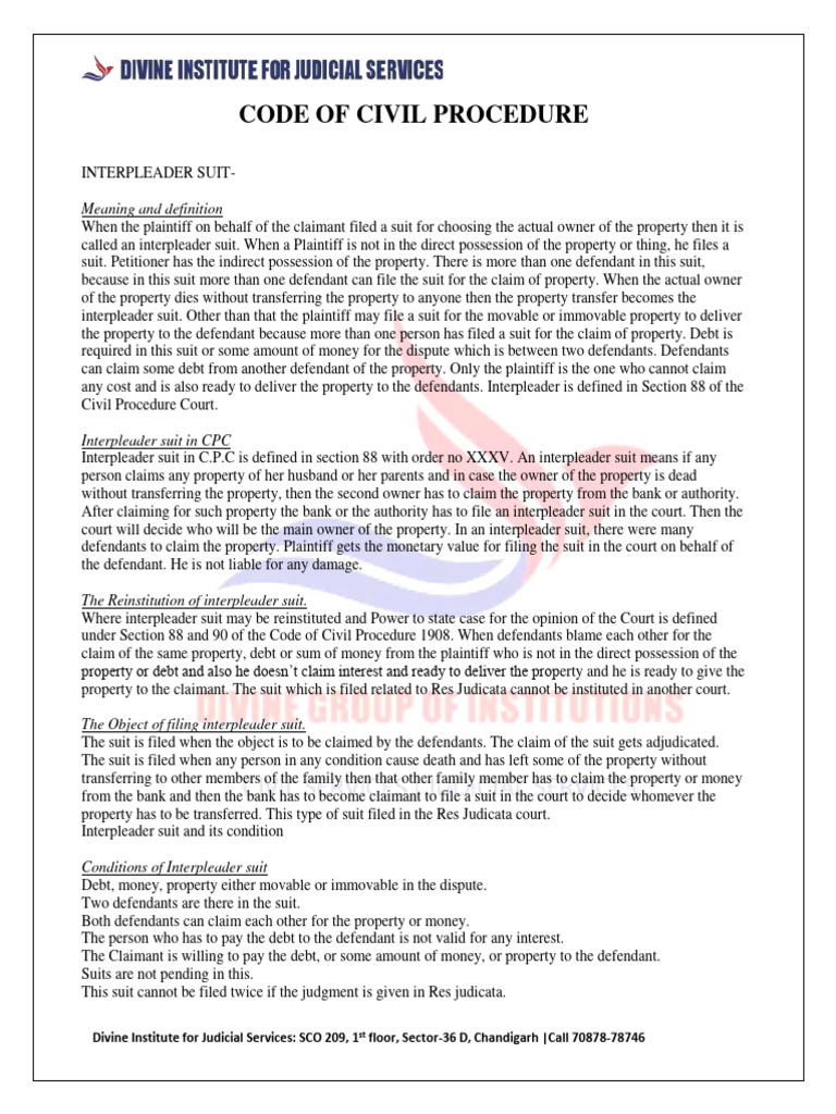 CPC (Interpleader Suit) | Download Free PDF | Lawsuit | Legal Procedure