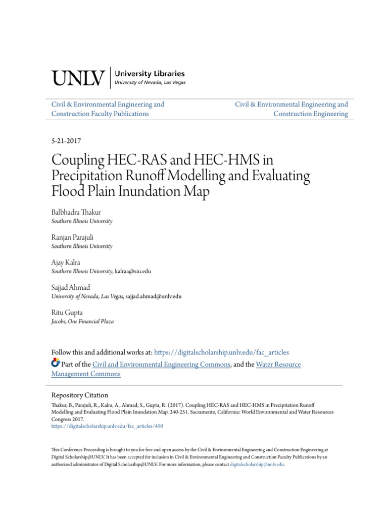 Coupling HEC-RAS and HEC-HMS in Precipitation Runoff Modelling | PDF ...