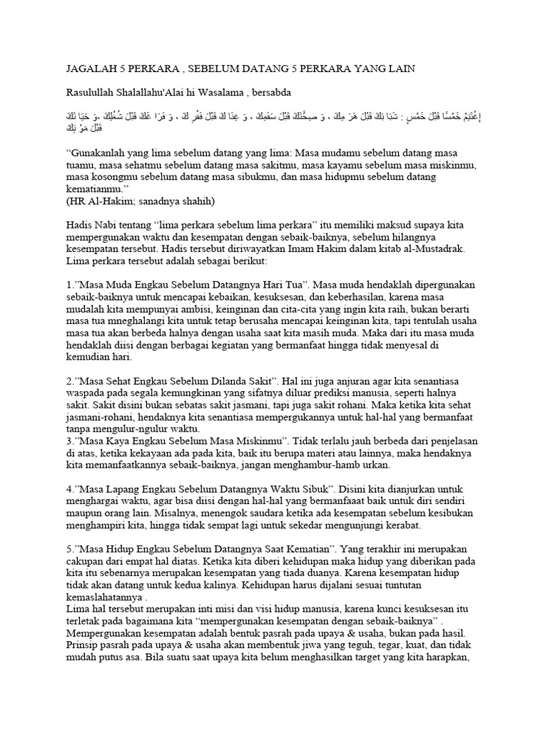 Lima Perkara Sebelum Lima Perkara | PDF