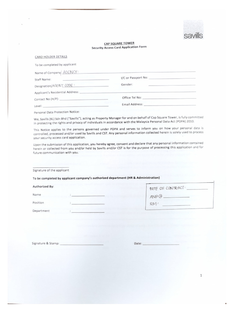 Security Access Card Form | PDF
