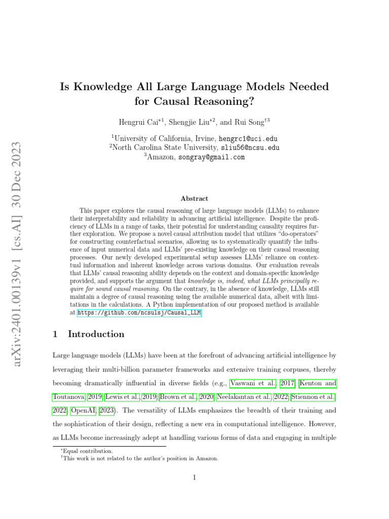 Is Knowledge All Large Language Models Needed For Causal Reasoning? | PDF | Causality ...