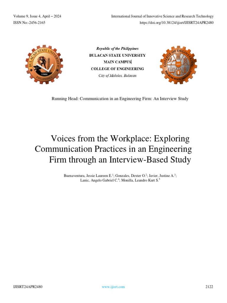 Voices From The Workplace: Exploring Communication Practices in An Engineering Firm Through An ...