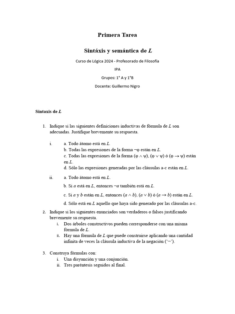 Primera_Tarea_2024 | PDF | Metalogica | Matemáticas