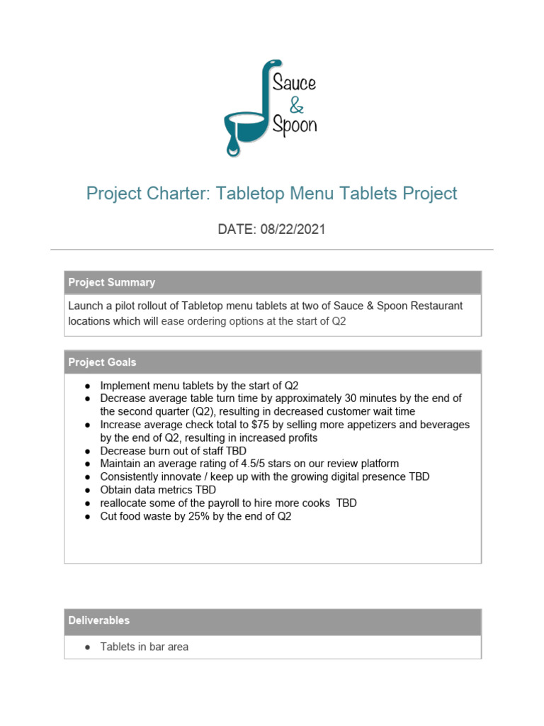 Activity Template Project Charter | PDF | Menu | Point Of Sale