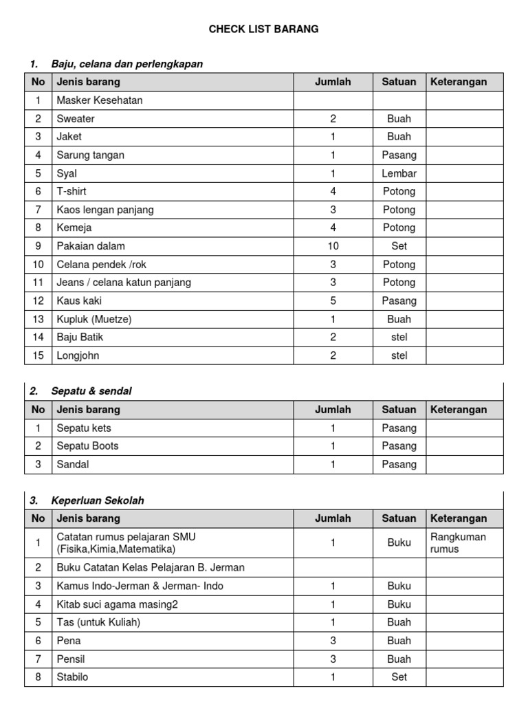 Ceklist Barang Dan Briefing Keberangkatan-Studi | PDF