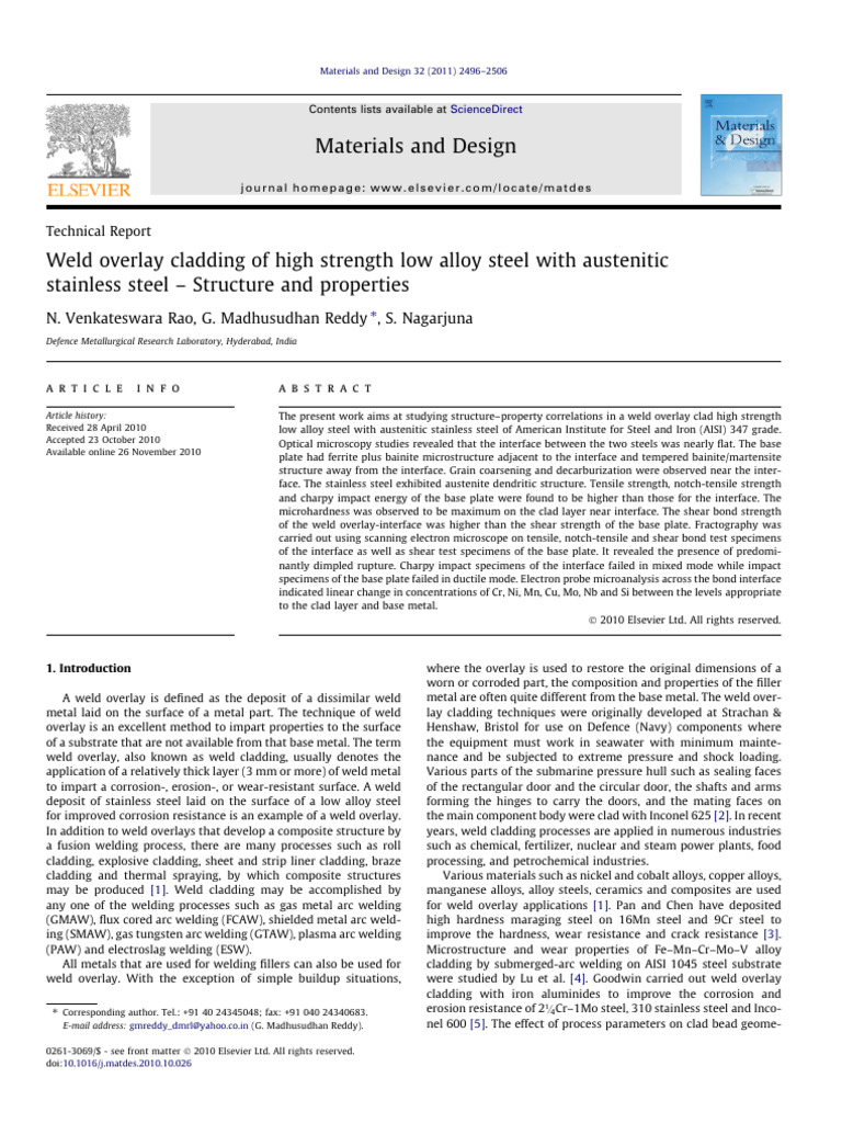 Weld Overlaycladding of HSLA With ASS | PDF | Stainless Steel | Construction