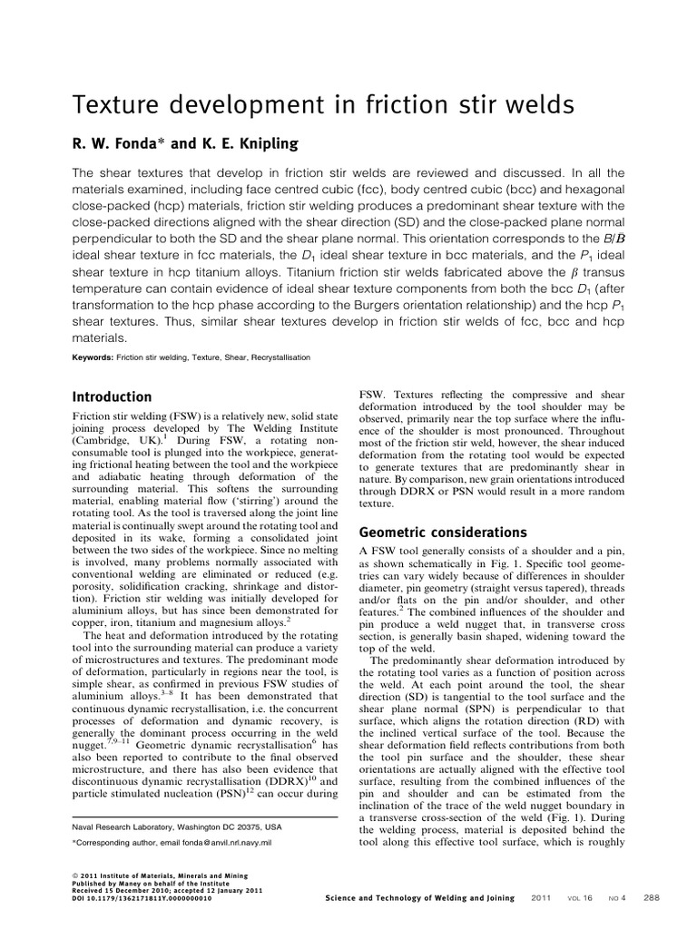 Texture Development in Friction Stir Welding | PDF | Materials Science ... Texture Development in Friction Stir Welding | PDF | Materials Science ...