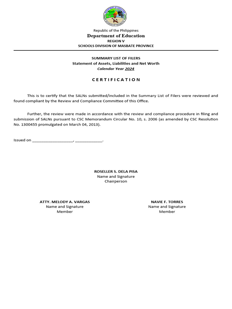 Saln Submission Forms 1 | PDF | Justice | Crime & Violence