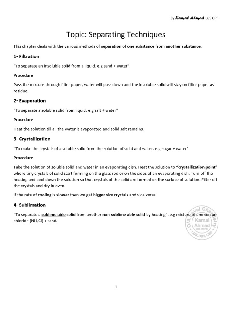 Separating Techniques-Notes | PDF | Distillation | Boiling