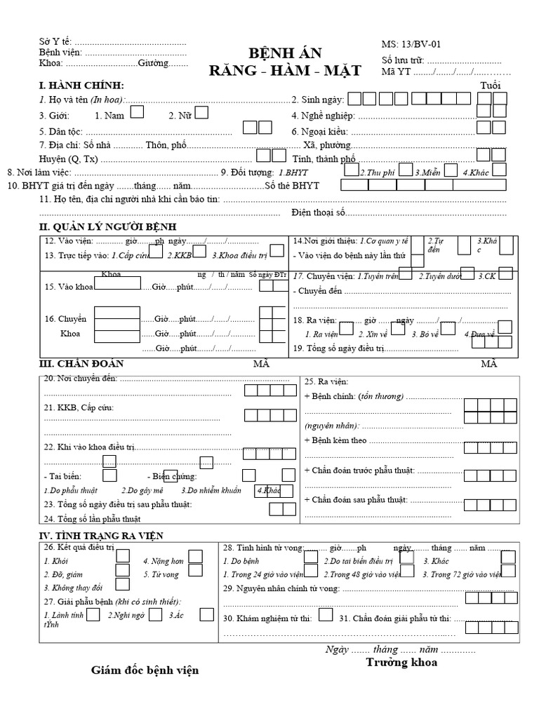 Bệnh Án Ngoại Trú Chuyên Khoa RHM | PDF