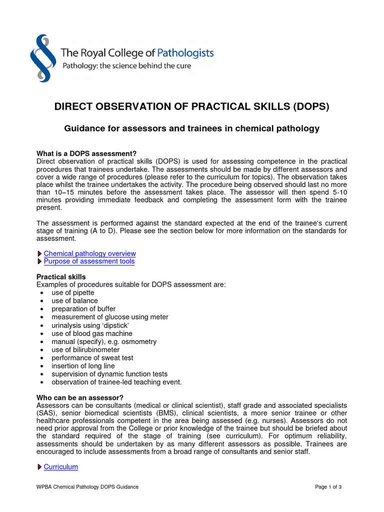 Chemical Pathology DOPS Guidance | PDF | Health Care