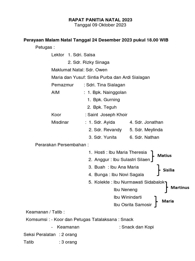 Rapat Panitia Natal 2023 | PDF