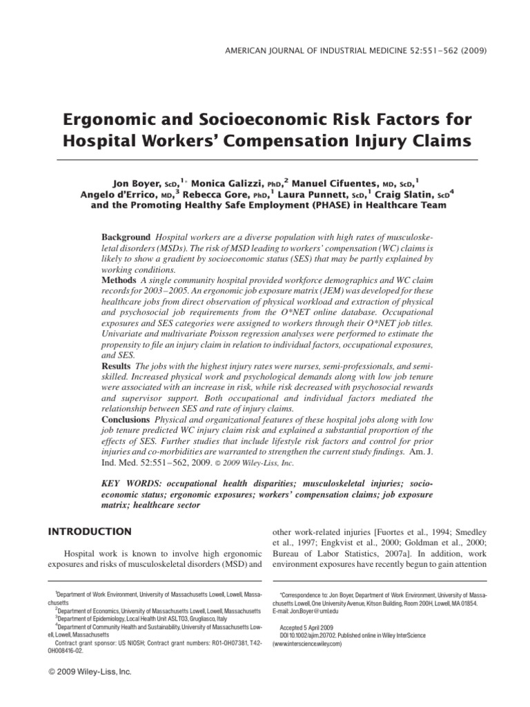 American J Industrial Med - 2009 - Boyer - Ergonomic and Socioeconomic ...