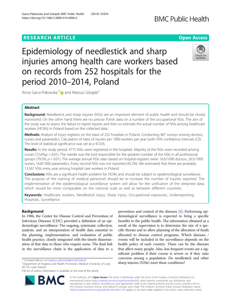 Epidemiology of Needlestick and Sharp Injuries Among Health Care ...