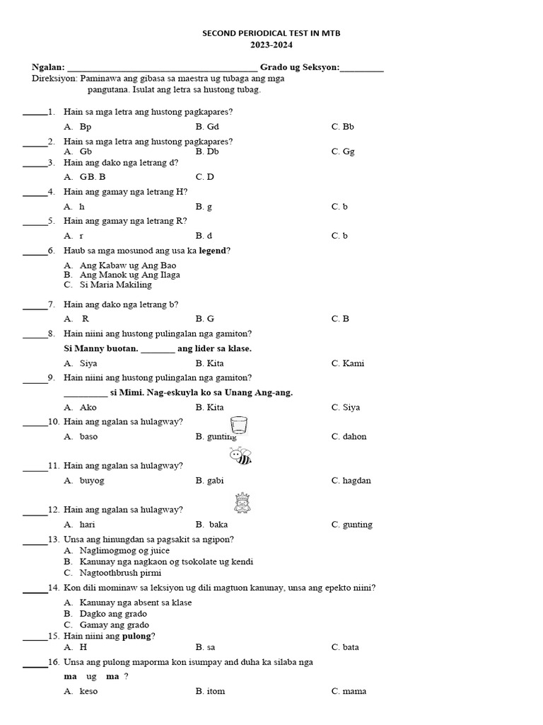2ND Periodical Test MTB 2023 2024 | PDF