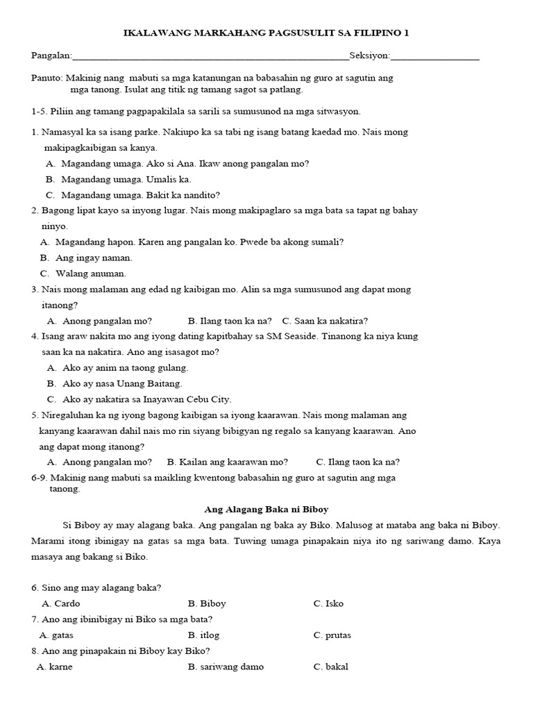 FILIPINO - 2nd Periodical Test | PDF