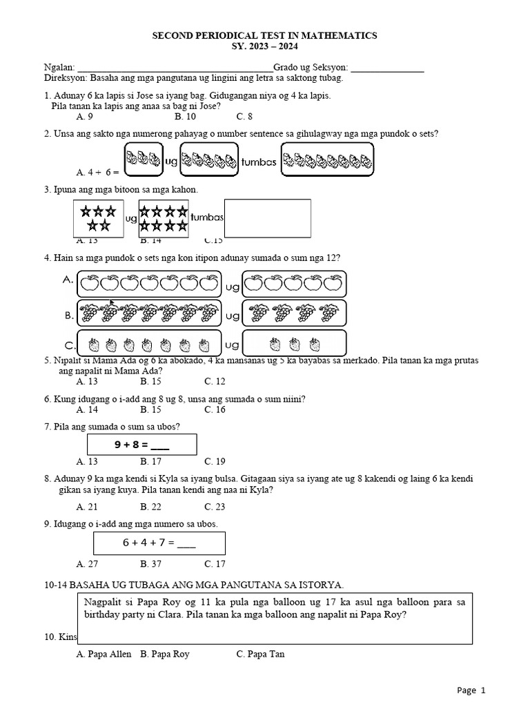 2ND Periodical Test in Mathematics | PDF
