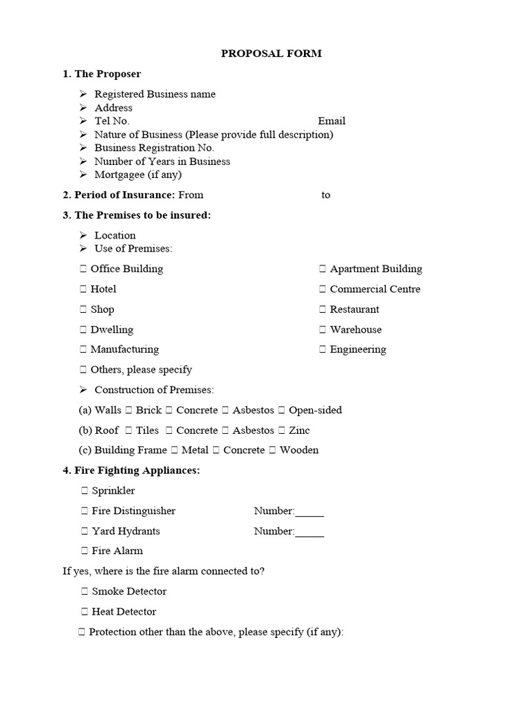 Proposal Form | Download Free PDF | Insurance | Fire Sprinkler System