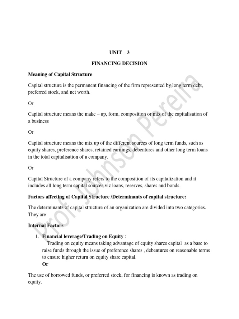UNIT 3 financing decision theory | PDF | Capital Structure | Financial Capital