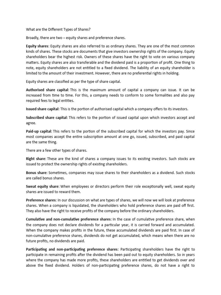 Understanding Share Types for Investors | PDF | Stocks | Preferred Stock