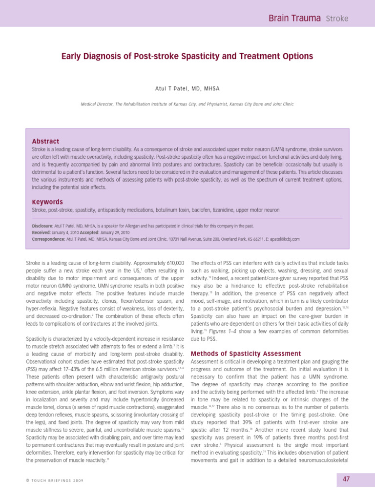 Post Stroke Spasticity | PDF | Anatomical Terms Of Motion | Botulinum Toxin