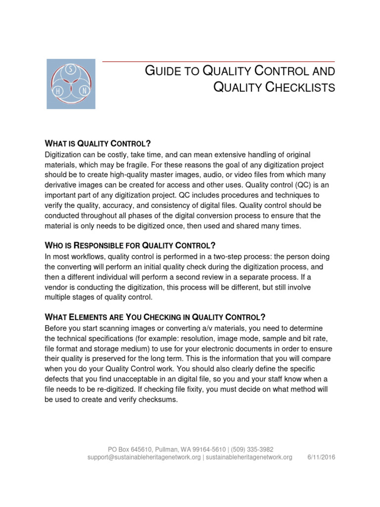 Guide To Quality Control and Quality Checklists Author The Sustainable Heritage Network | PDF ...