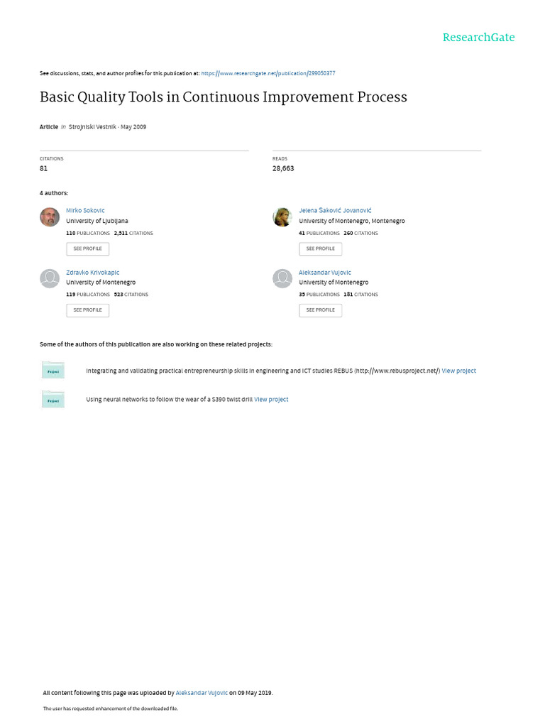 Basic Quality Tools in Continuous Improvement Process (Article) Author ...