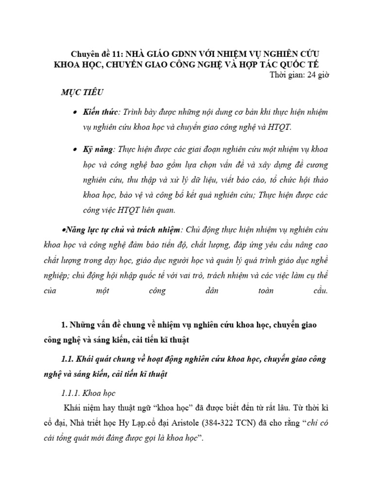 Chuyên Đề 11- KH Và CN, Hợp Tác Quốc Tế | PDF