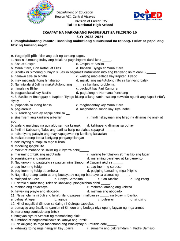 Grade 10-4thPT | PDF