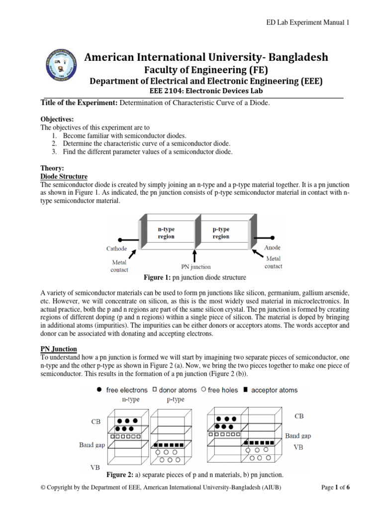 ED Lab Experiment Manual 1 | PDF | P–N Junction | Semiconductors
