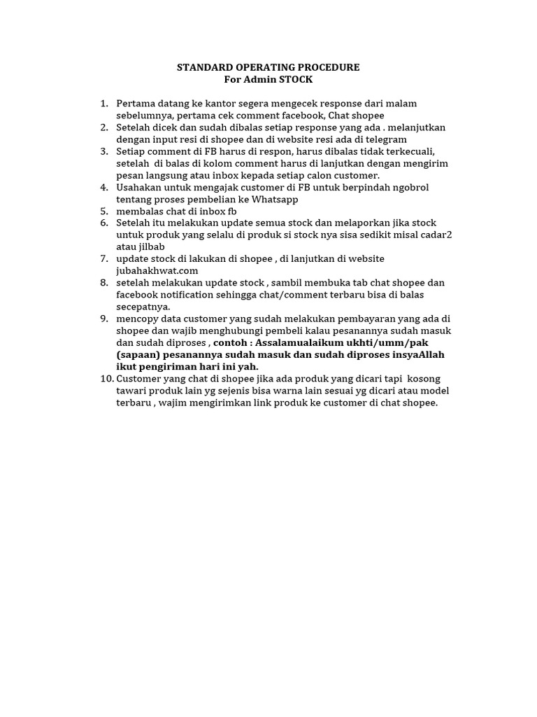 Sop Admin Stock | PDF