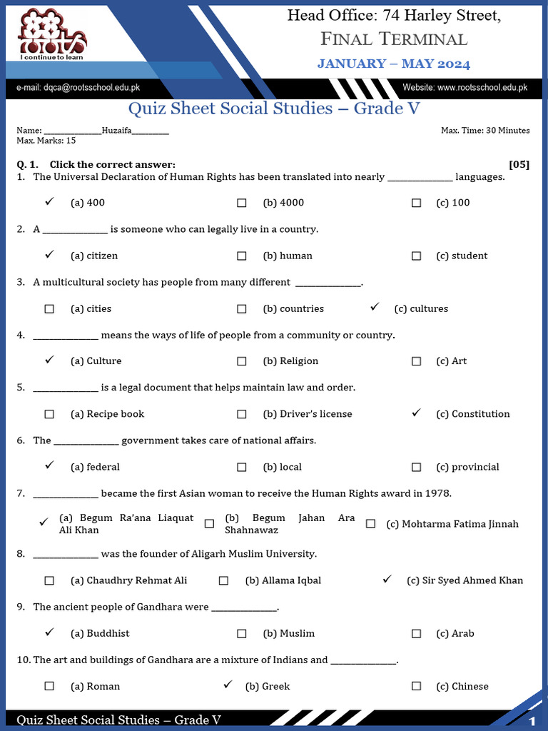Social Studies-Quiz-5-4 | PDF | Pakistan | South Asia