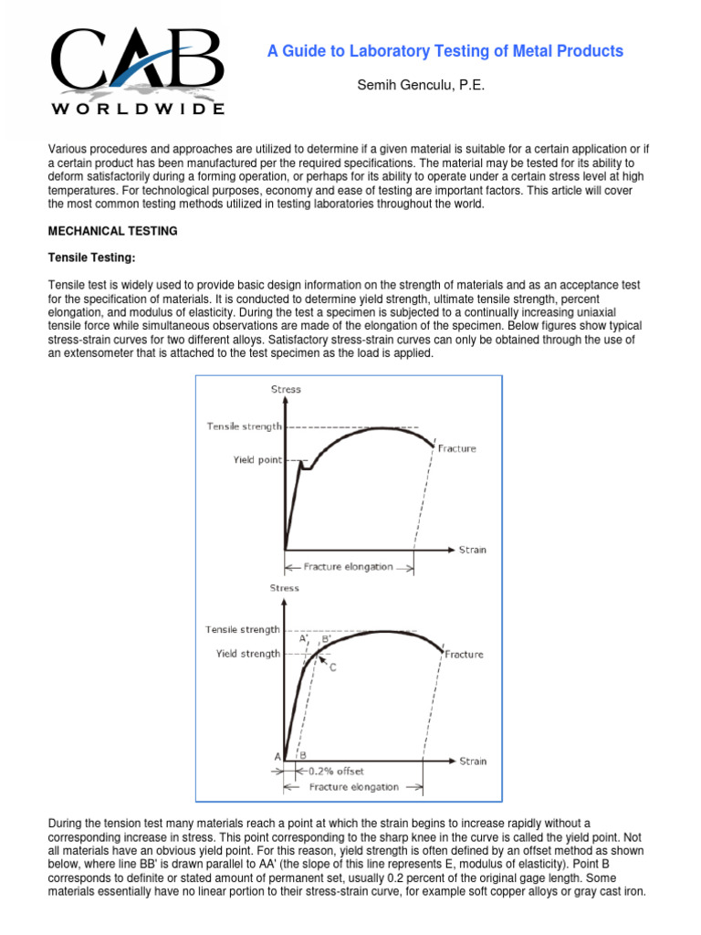 Laboratory Testing Methods for Metals | PDF | Hardness | Deformation ...