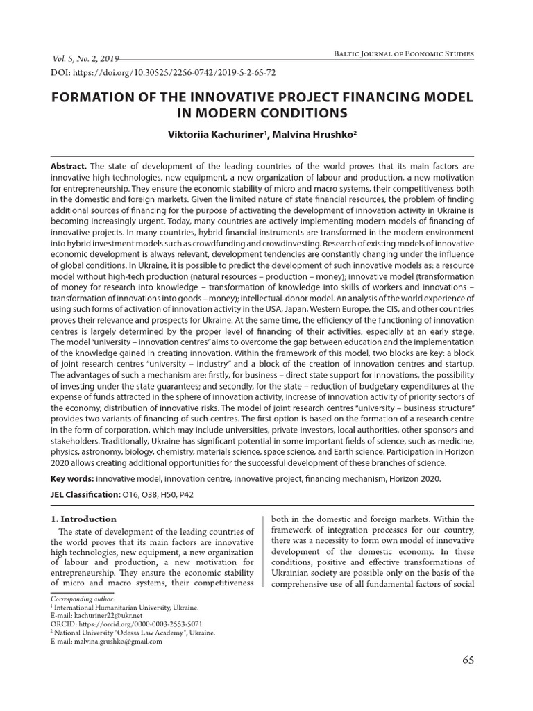 Formation of The Innovative Project Financing Model in Modern ...