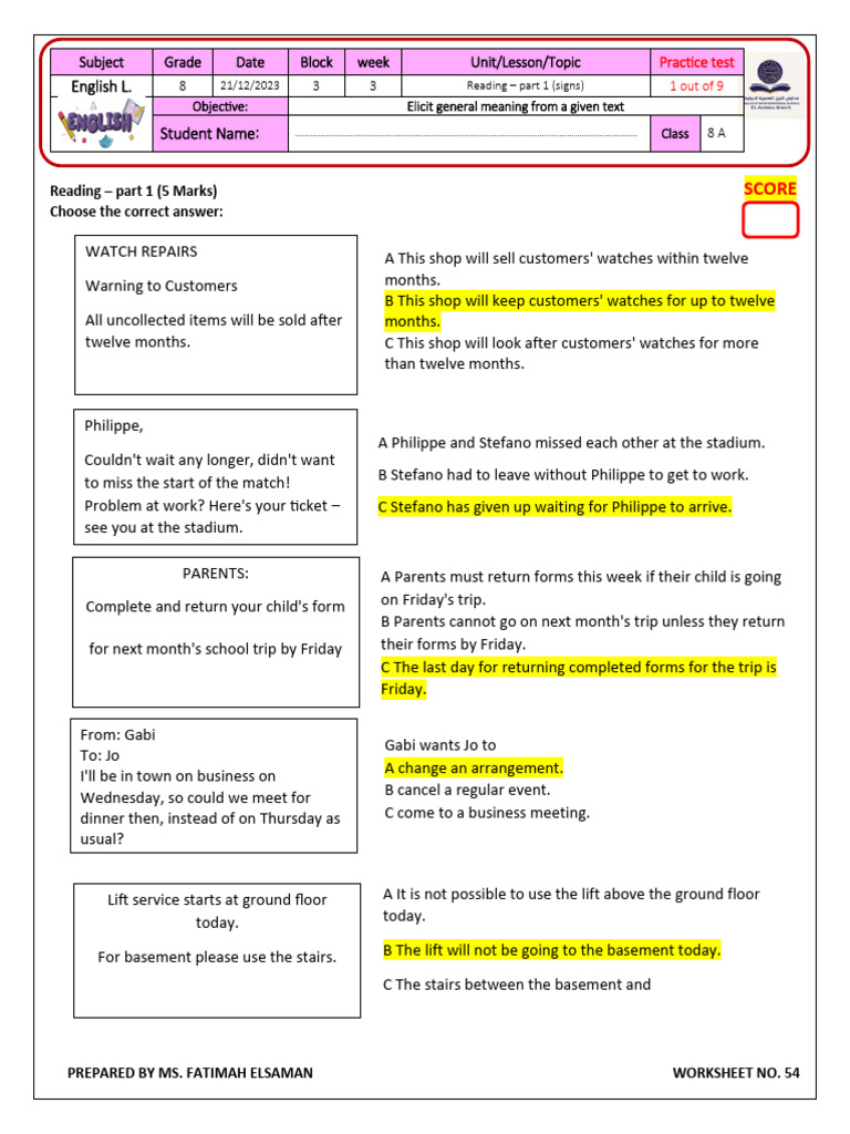 Practice Test 8 Answers | PDF