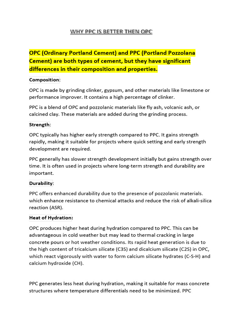 Why PPC Is Better Then OPC | PDF | Cement | Concrete Why PPC Is Better Then OPC | PDF | Cement | Concrete