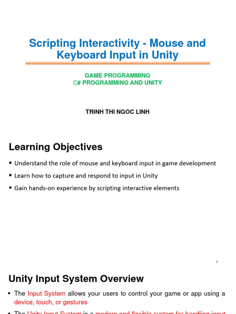 25 Scripting Interactivity Mouse And Keyboard Input In Unity Pdf Computer Keyboard C 