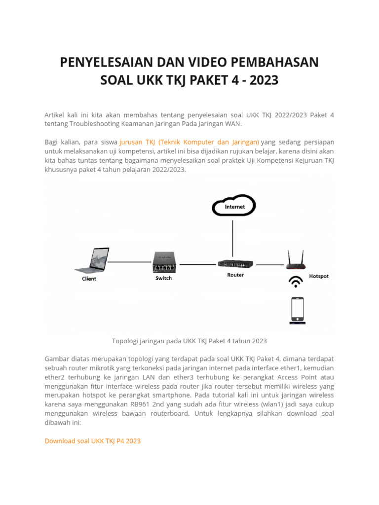 Penyelesaian Dan Video Pembahasan Soal Ukk TKJ Paket 4 | PDF