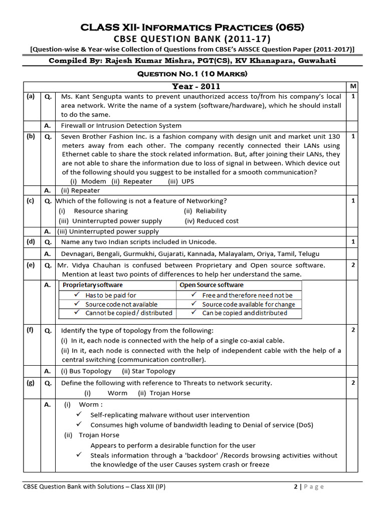 IP - QBank - 2011 To 2017 | PDF | Computer Network | Network Topology