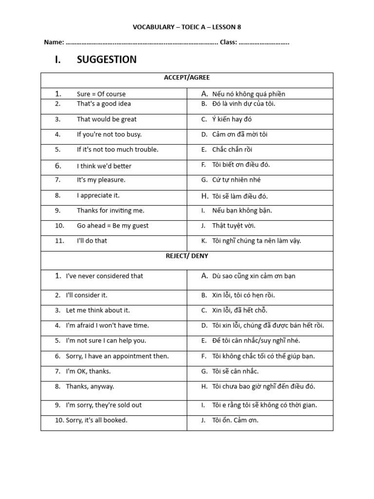 Vocab A - Lesson 8 | PDF