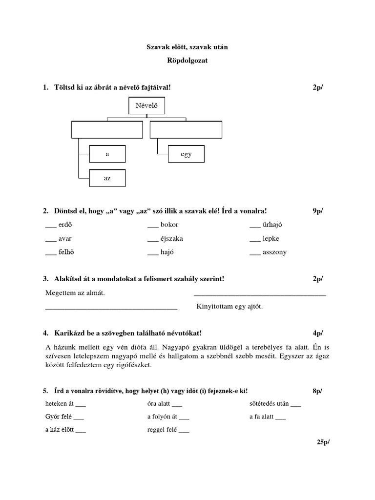 Nyelvtan Röpdolgozat | PDF