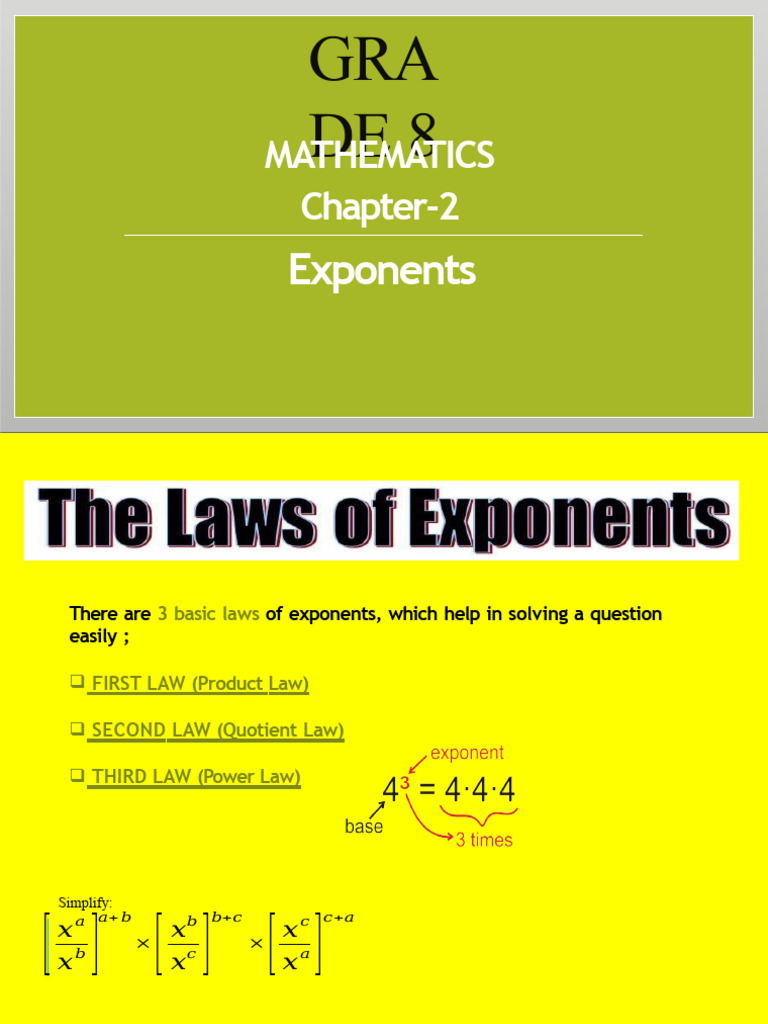 Math Grade 8 Exponents Part 1 PDF Exponentiation Numbers