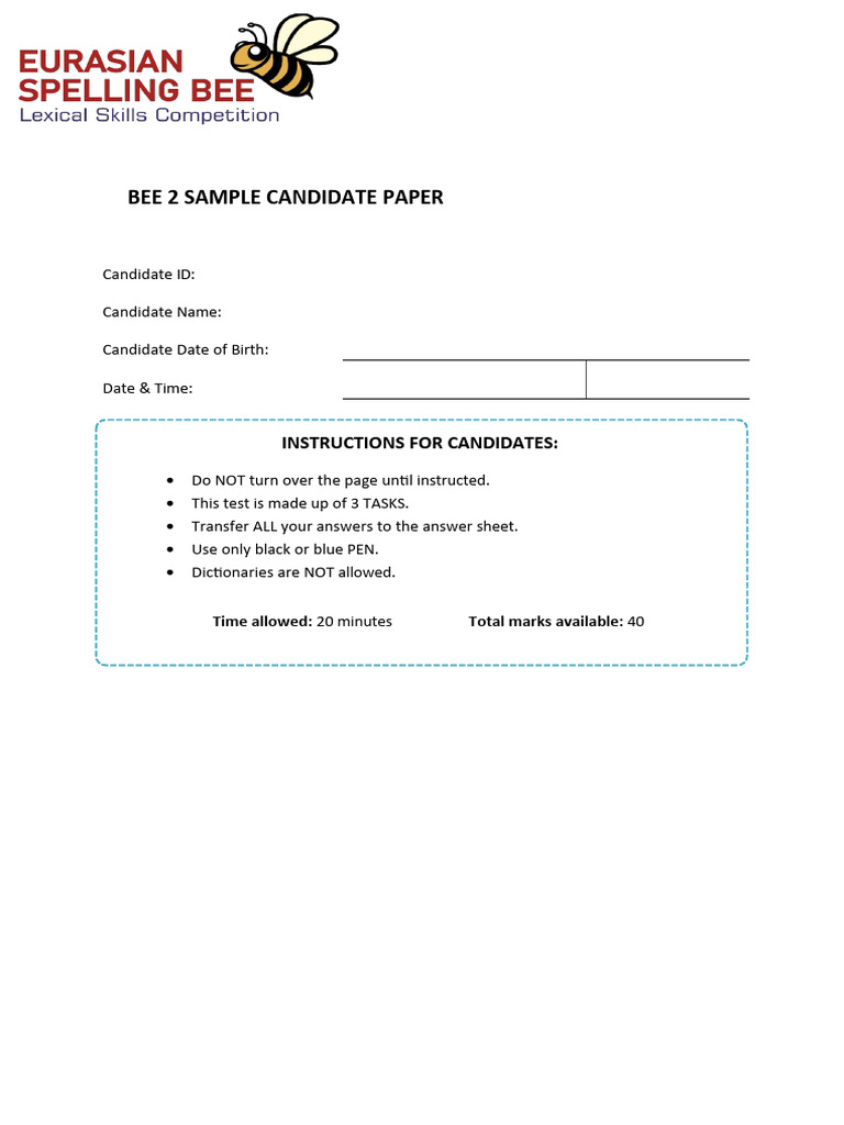 Bee 2 - Sample Candidate Paper | PDF | Spelling
