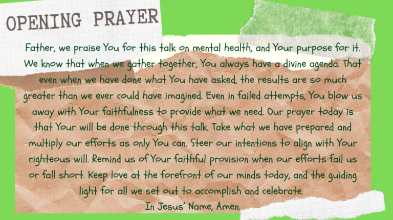 Opening Prayer for Mental Health Talk | PDF