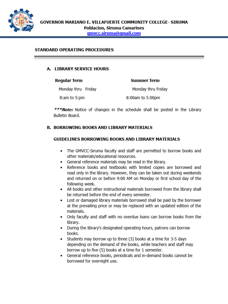 Standard Operating Procedures - Siruma | Download Free PDF | Libraries ...