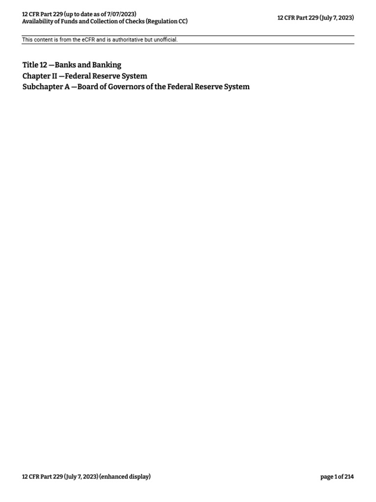 Regulation CC: Funds Availability Rules | PDF | Cheque | Transaction ...