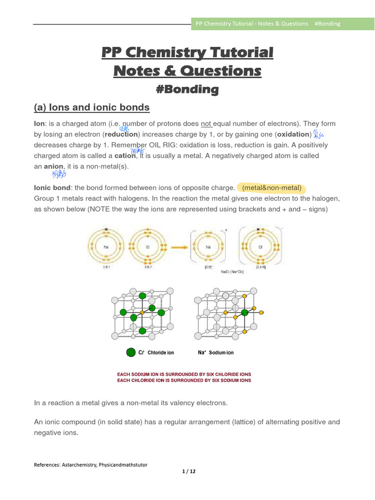 #Bonding (PP Chemistry Tutorial - Note&Questions) | Download Free PDF ...