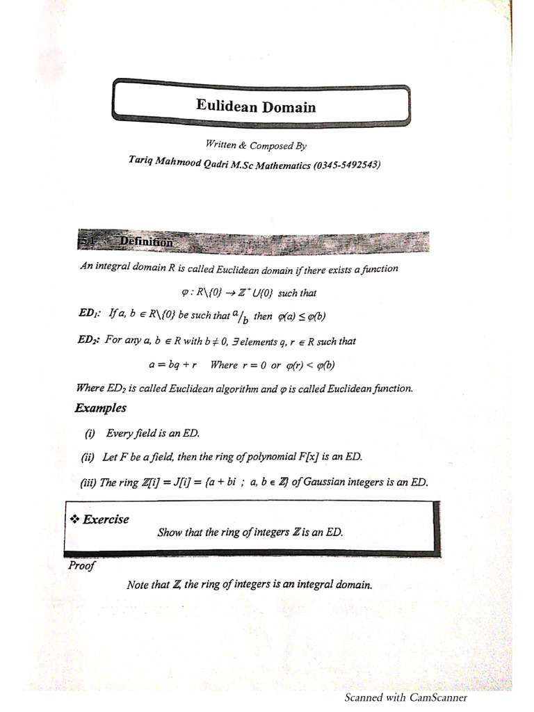 Chapter 5 (Euclidean Domain) | PDF