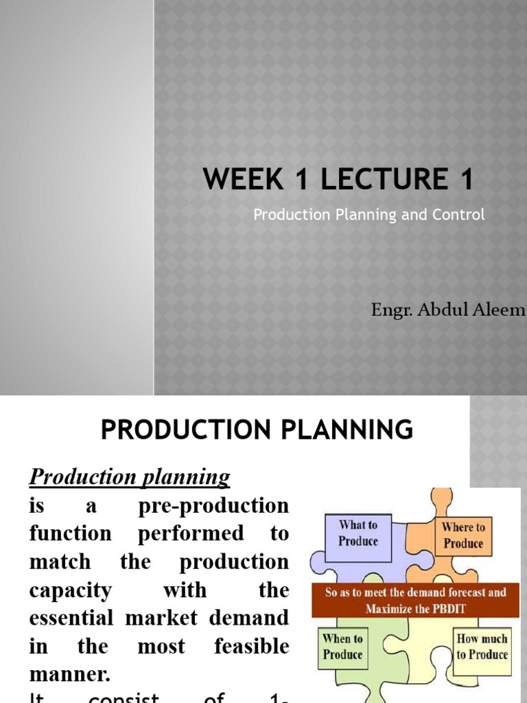 Week 1 Lecture 1: Engr. Abdul Aleem | PDF | Inventory | Forecasting